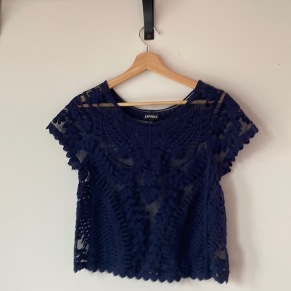 Express | Tops | Express Blue Lace Blouse | Poshmark